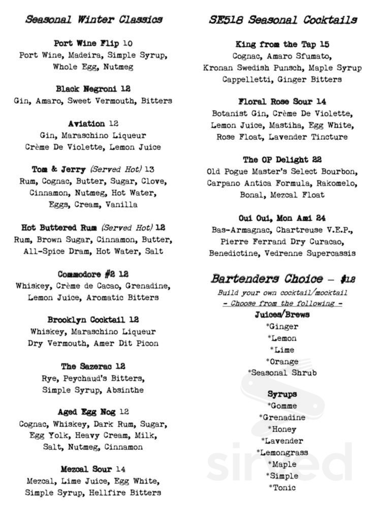 Menu for Speakeasy 518 in Albany, NY | Sirved