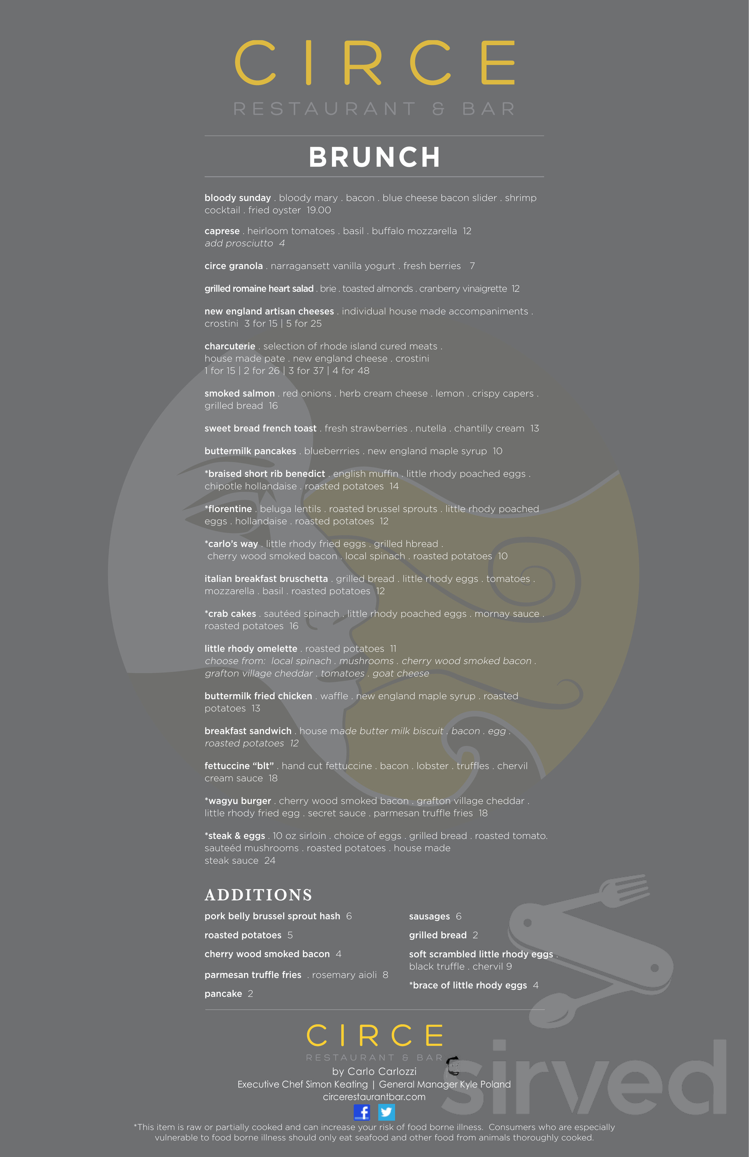 Circe Restaurant & Bar - Providence menu in Providence, Rhode Island, USA