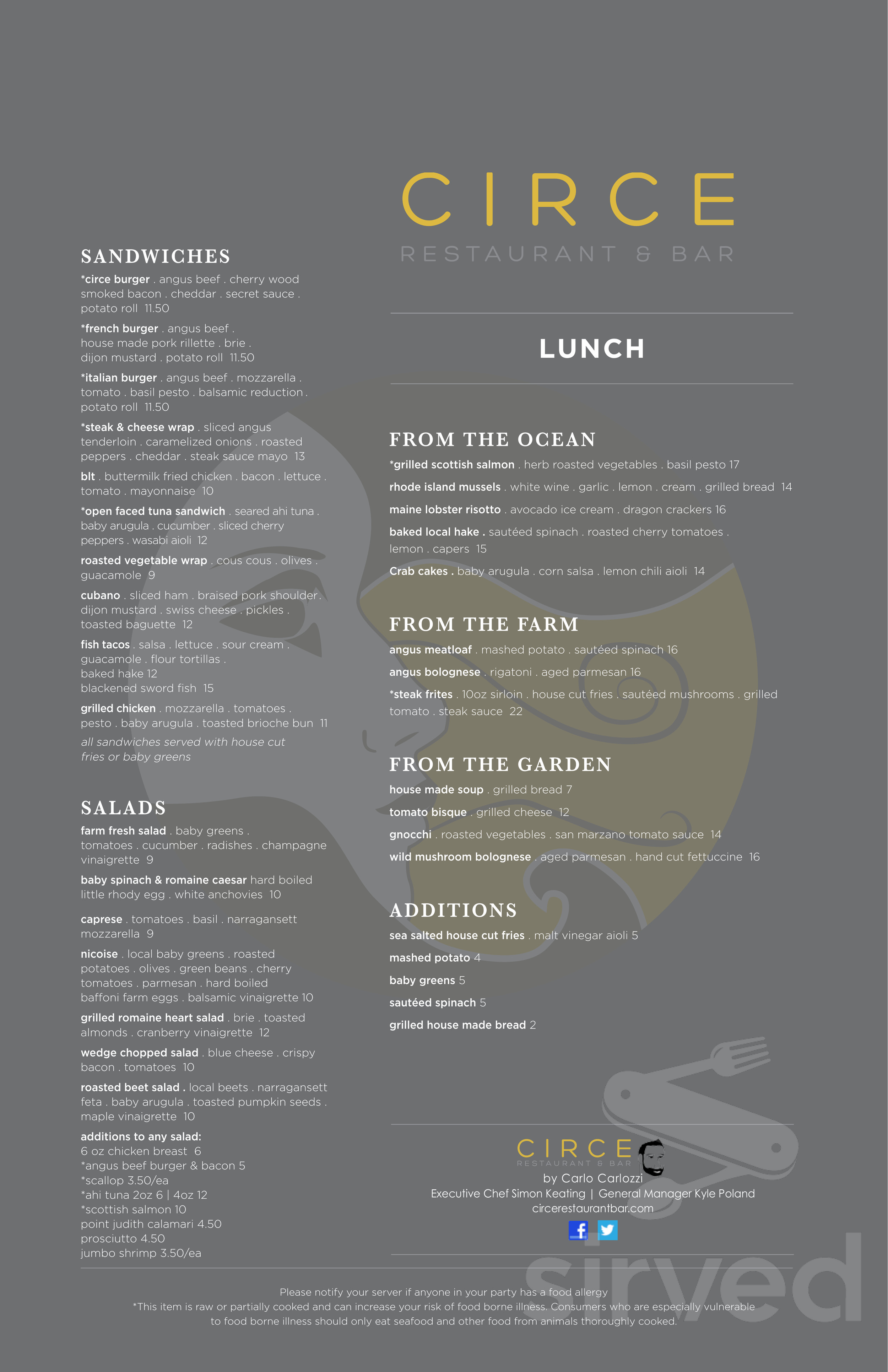 Circe Restaurant & Bar - Providence menu in Providence, Rhode Island, USA