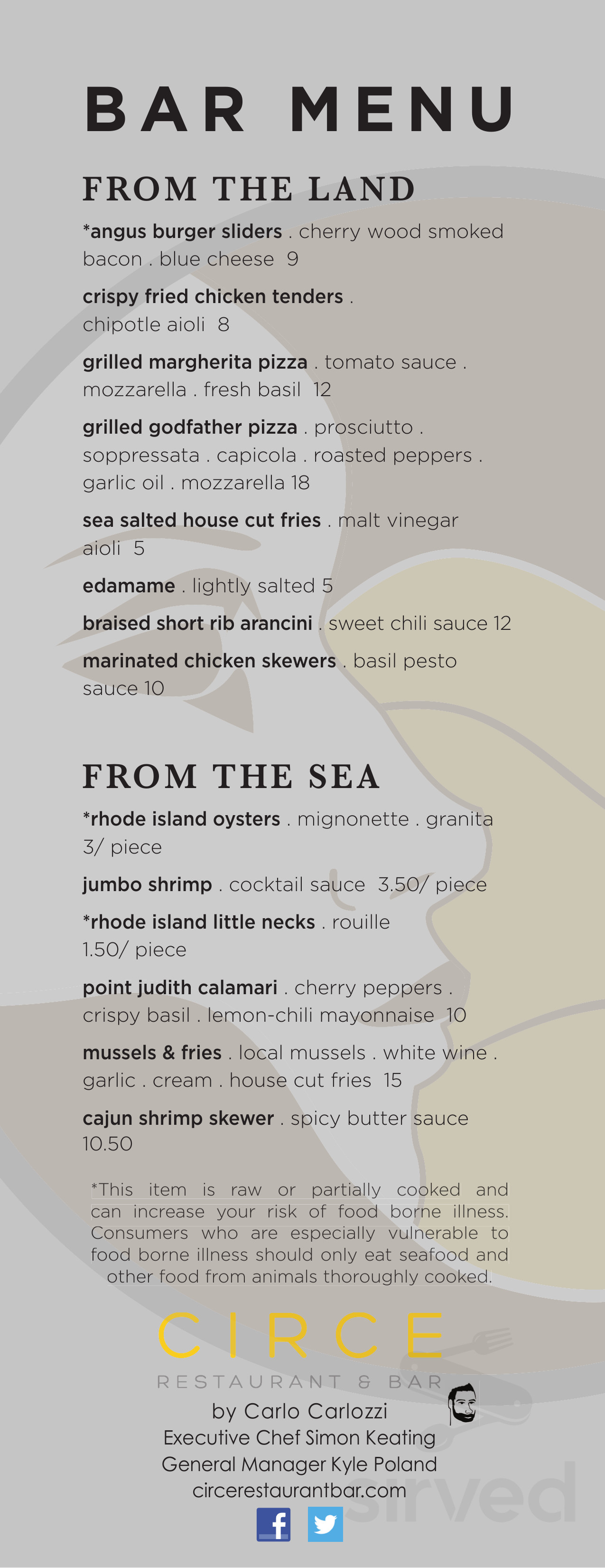 Circe Restaurant & Bar - Providence menu in Providence, Rhode Island, USA