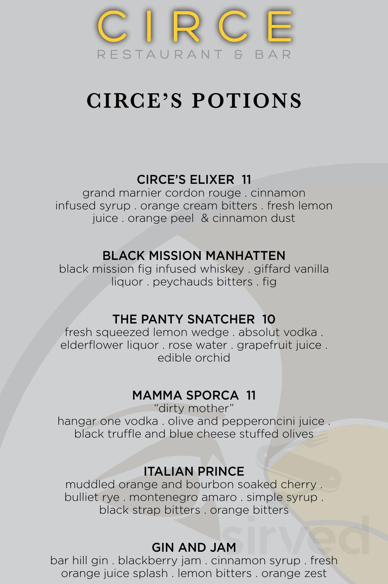 Circe Restaurant & Bar - Providence menu in Providence, Rhode Island, USA