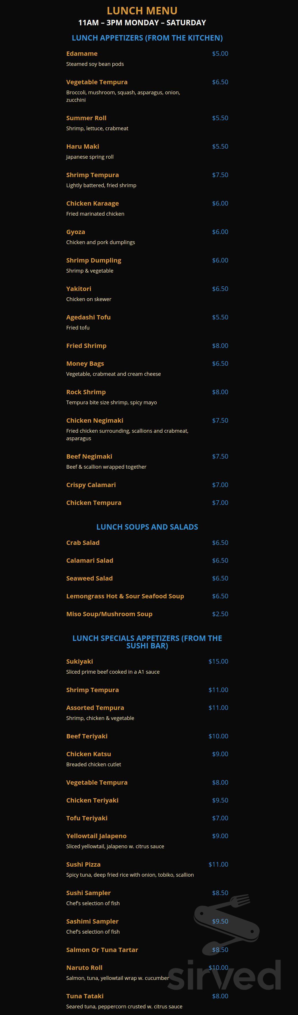 Ichiban Japanese Steakhouse & Sushi Bar menu in Concord, New Hampshire, USA