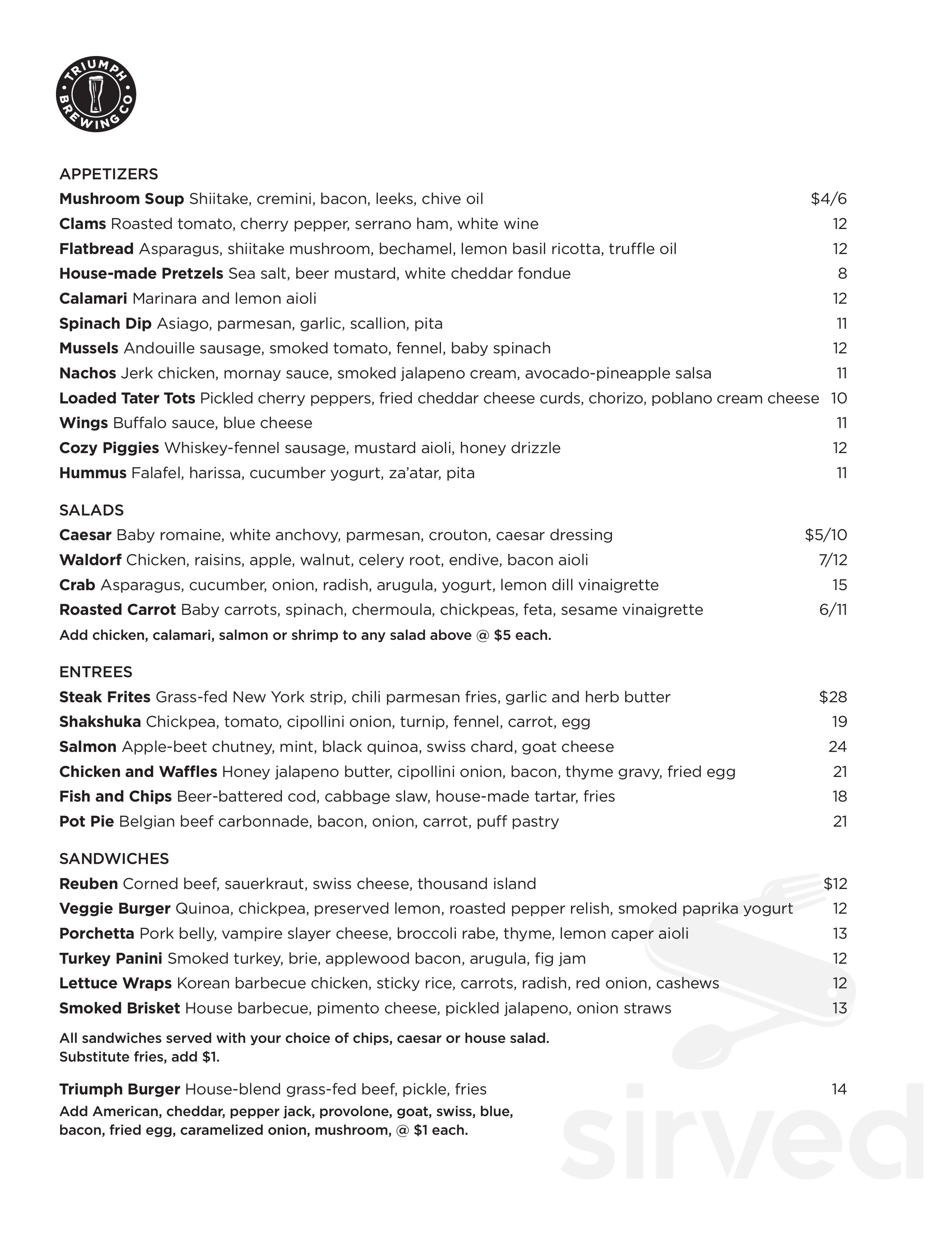 Triumph Brewing Company of New Hope menu in New Hope, Pennsylvania, USA