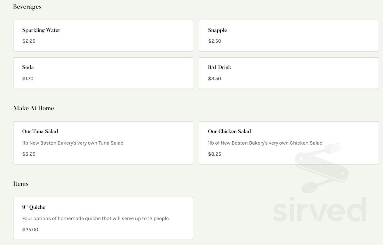 Menu - Fall River MA's New Boston Bakery | Sirved
