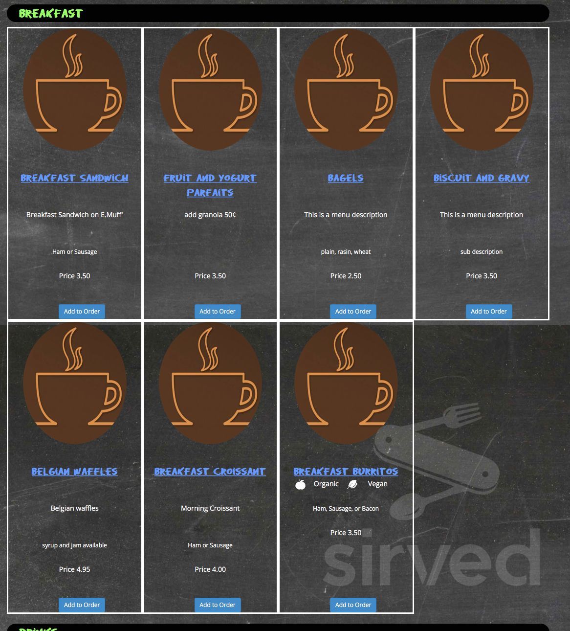 Menu - Astoria OR's Downtown Coffee Shop | Sirved