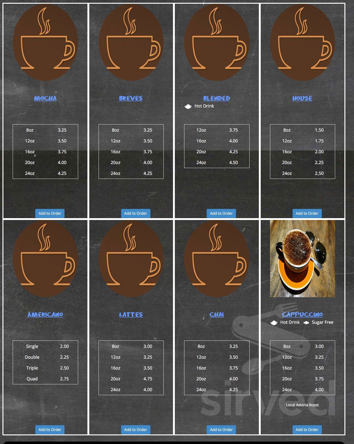 Menu - Astoria OR's Downtown Coffee Shop | Sirved