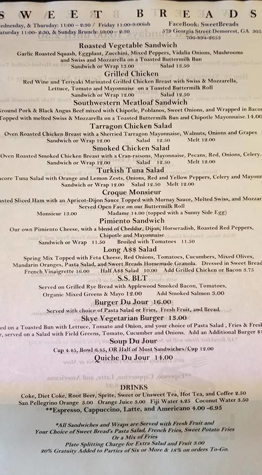 Sweet Breads menu in Demorest, Georgia, USA