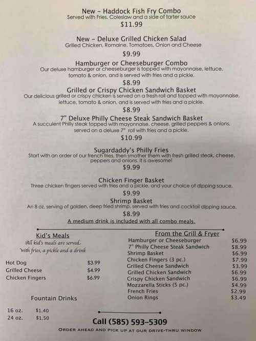 Sugar Daddy's Ice Cream-Grill menu in Wellsville, New York, USA