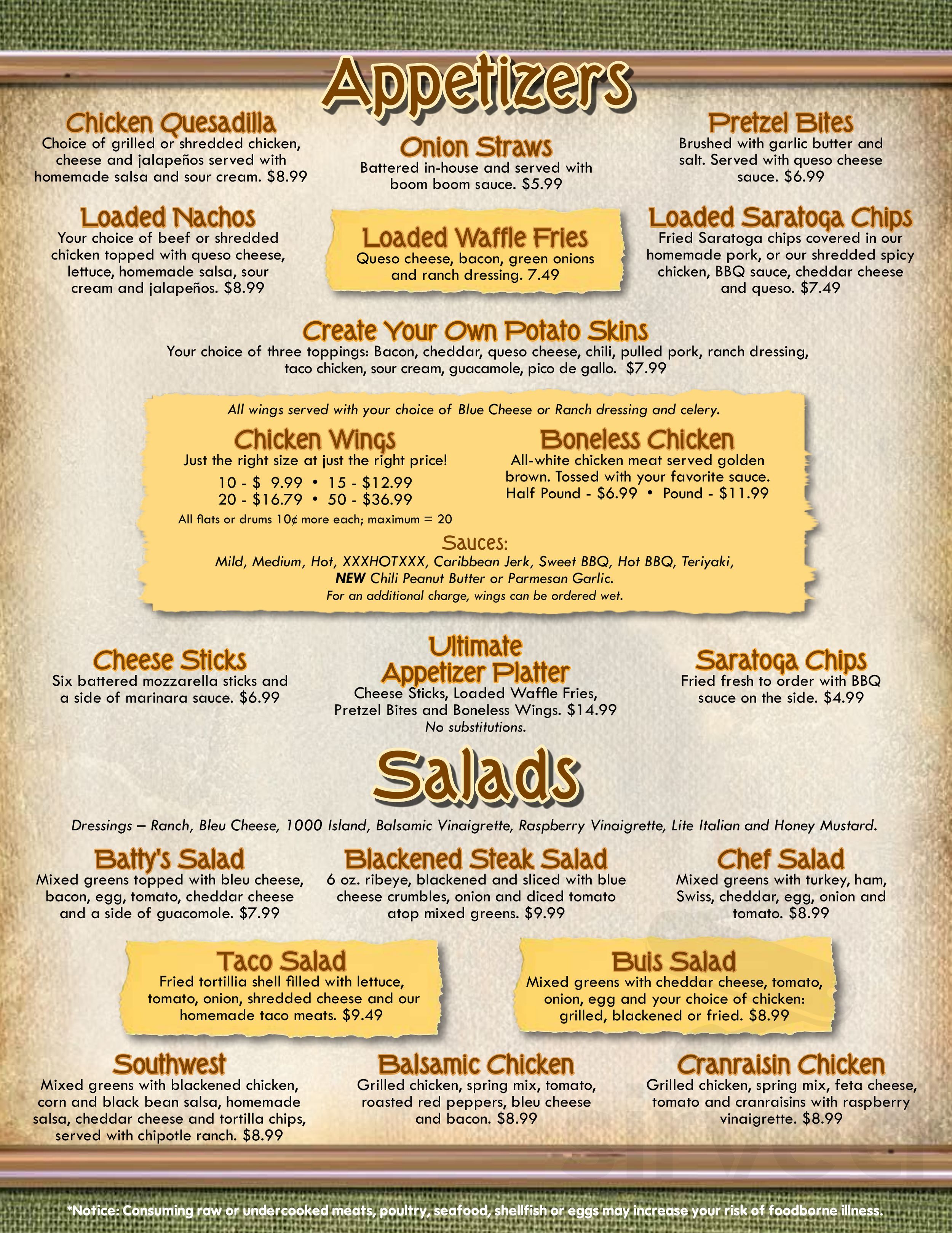 By Golly's Bar & Grill menu in Milford, Ohio, USA