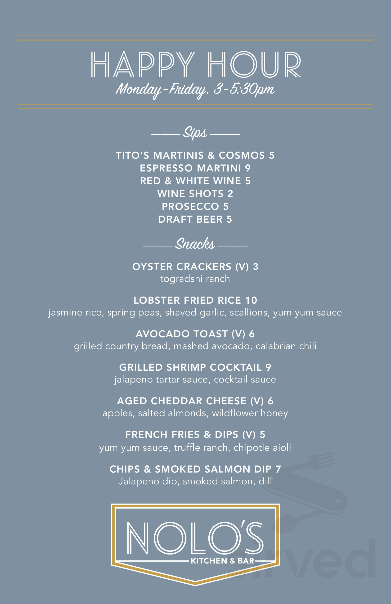 NOLO's Kitchen & Bar menu in Minneapolis, Minnesota, USA