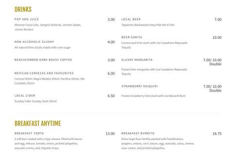 Salt & Swine menu in Gibsons, British Columbia, Canada