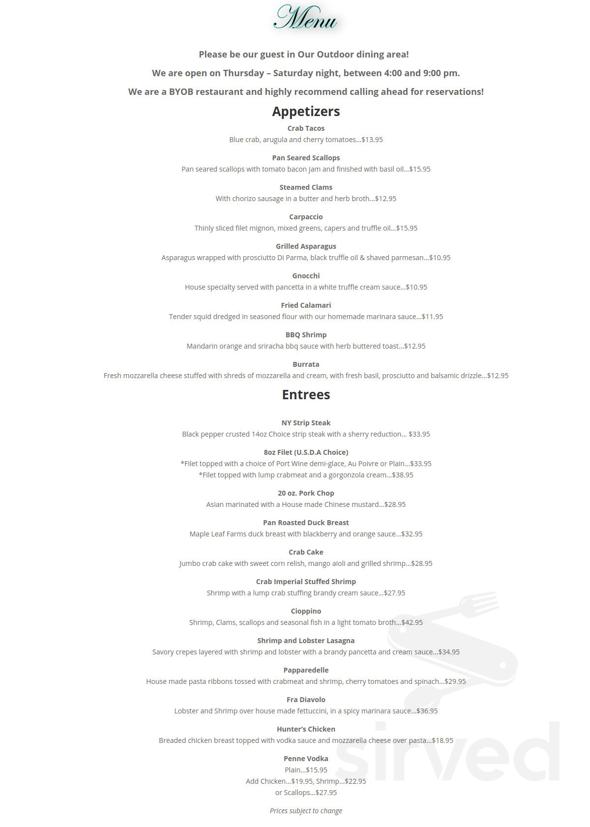 Kate and Ally's Restaurant and Catering menu in Forked River, New ...