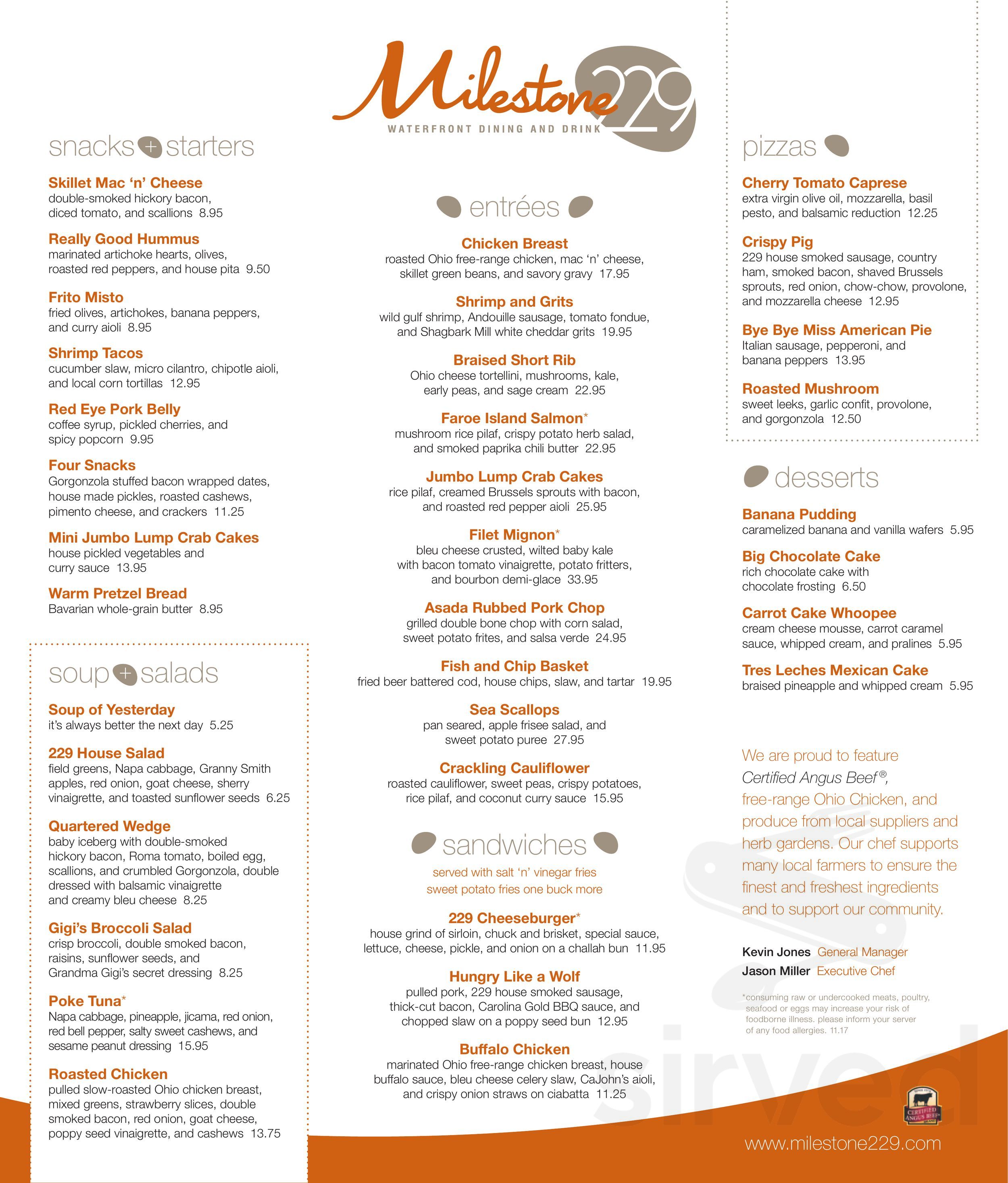 Menu - Columbus OH's Milestone 229 | Sirved