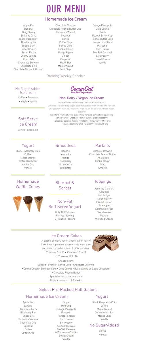 The Inside Scoop menu in North Kingstown, Rhode Island, USA