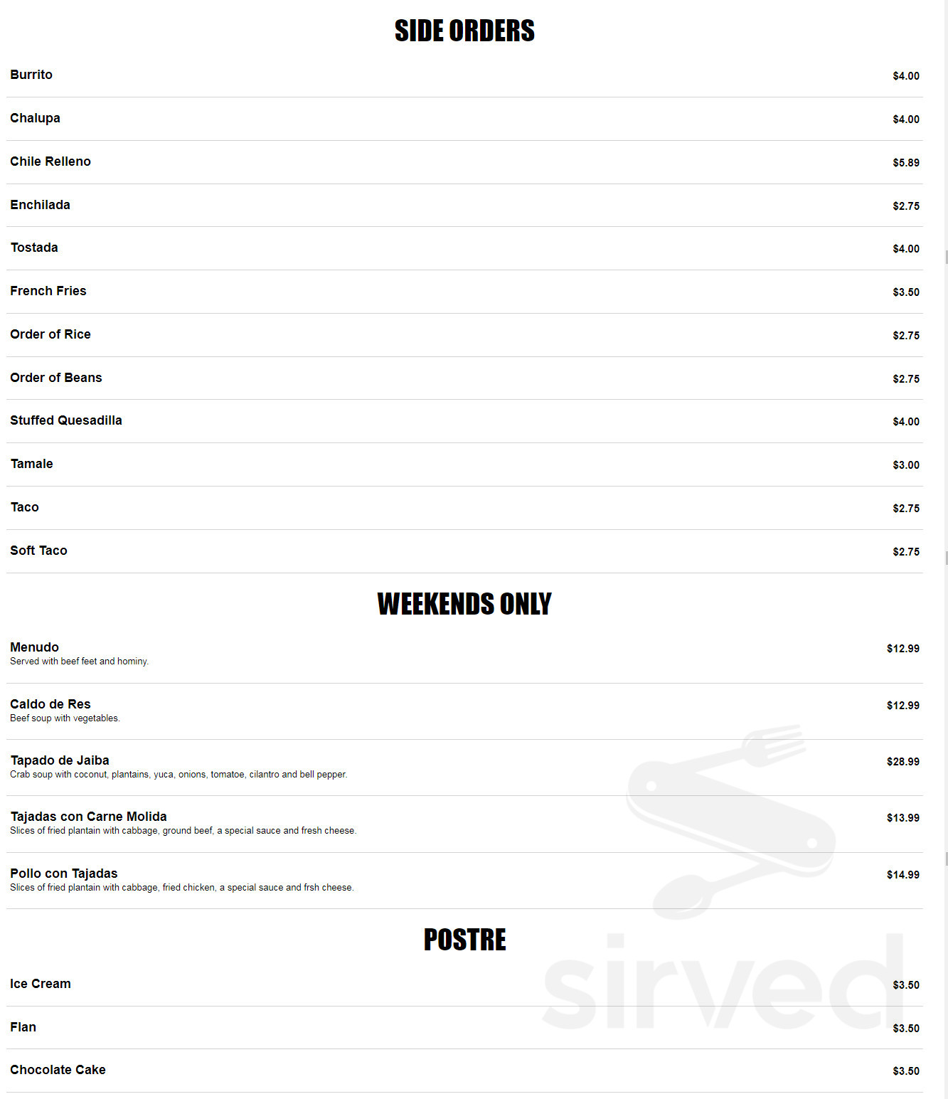 Menu - Memphis TN's El 7 Mares Bar & Grill | Sirved