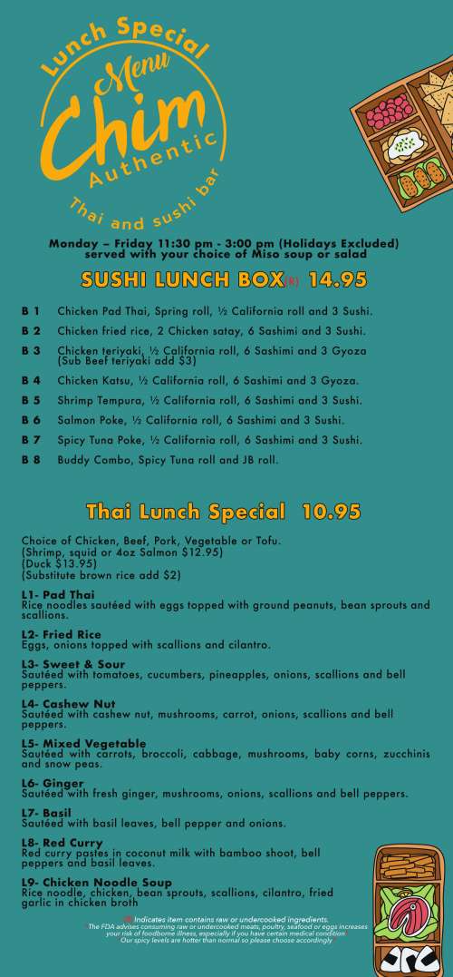 CHIM AUTHENTIC THAI AND SUSHI BAR menu in Plantation, Florida, USA