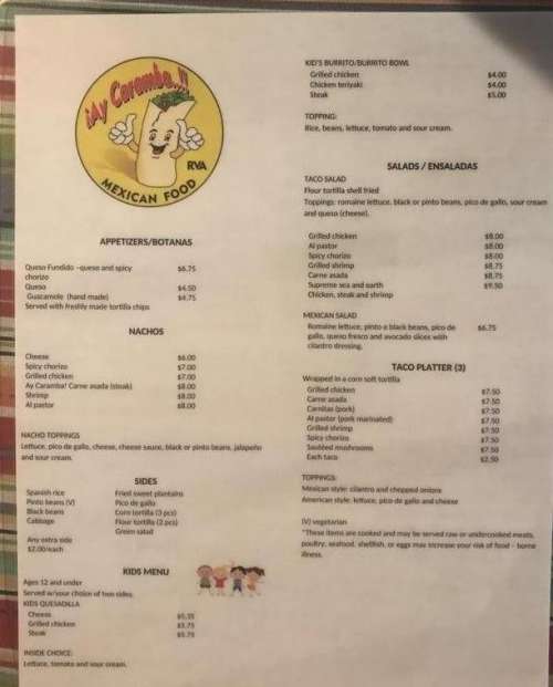 Ay Caramba Cart menu in Richmond, Virginia, USA