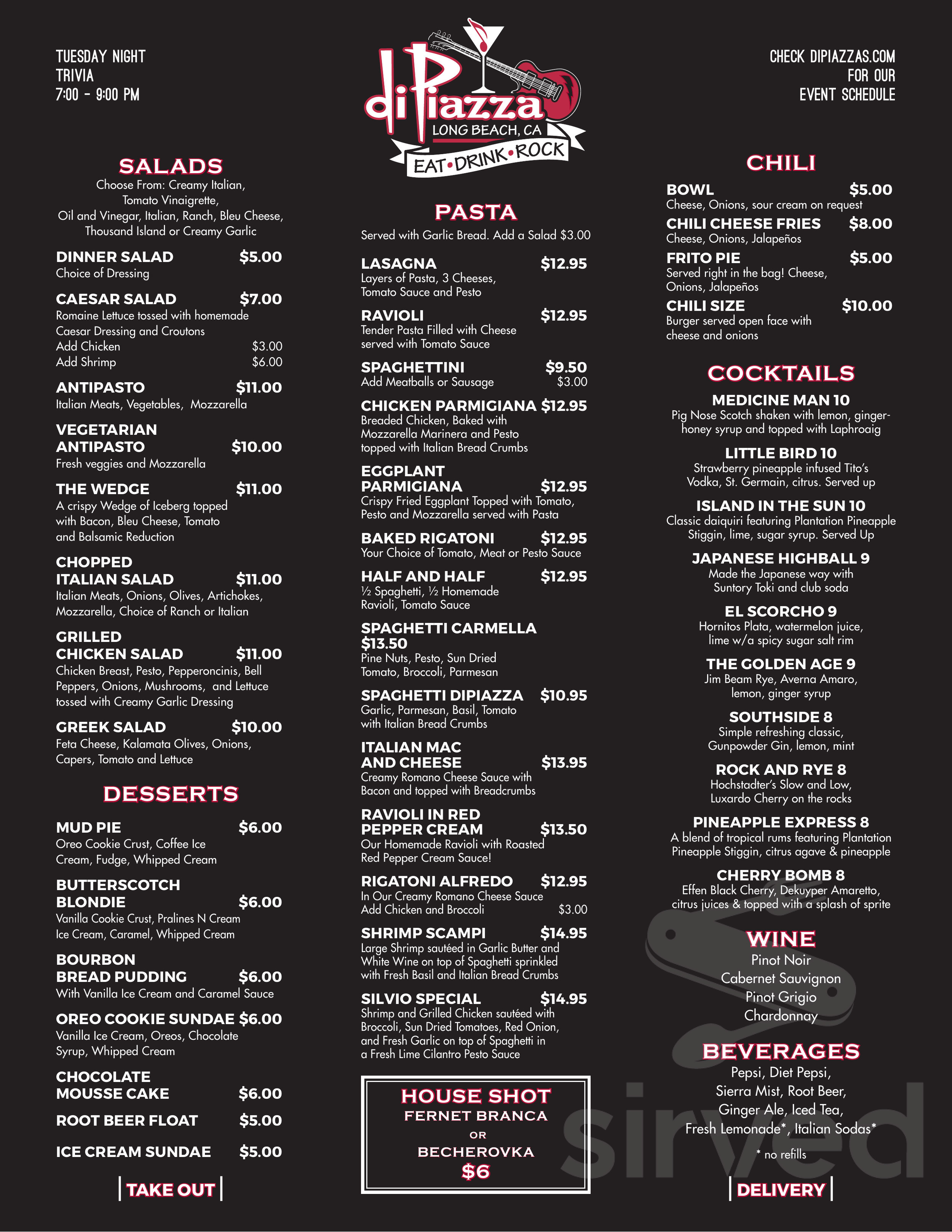 DiPiazza's menu in Long Beach, California, USA