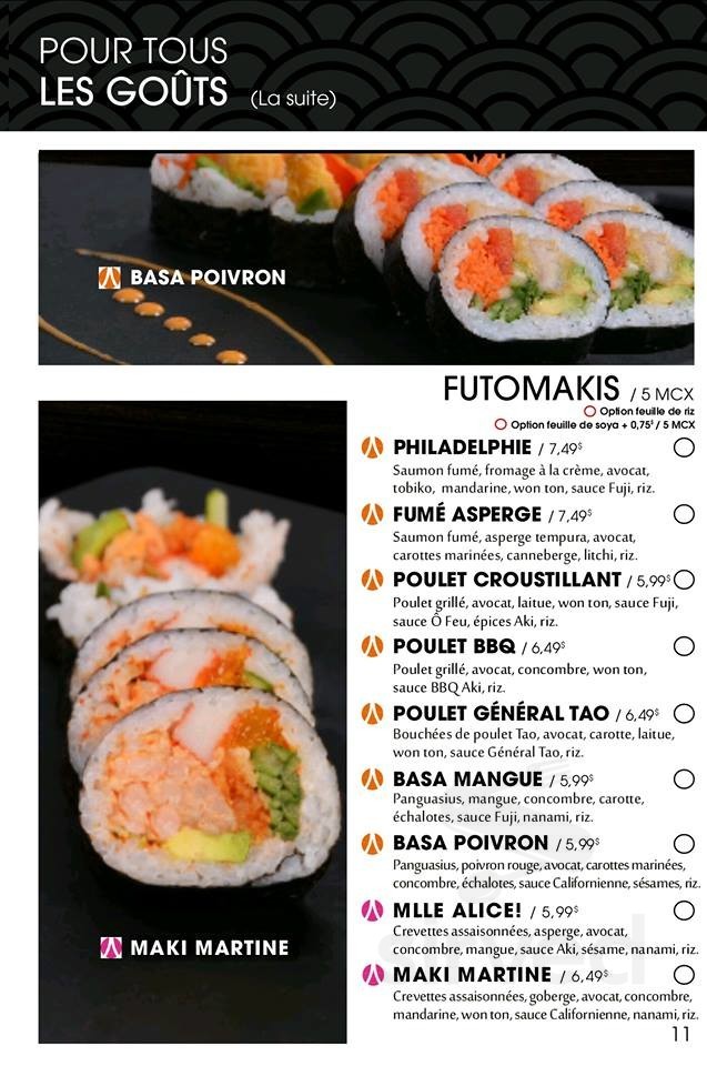Menu for Aki Sushi in Pointe-aux-Trembles, Quebec, Canada