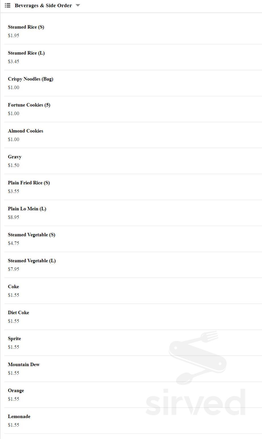 Panda Gourmet menu in Oak Creek, Wisconsin, USA