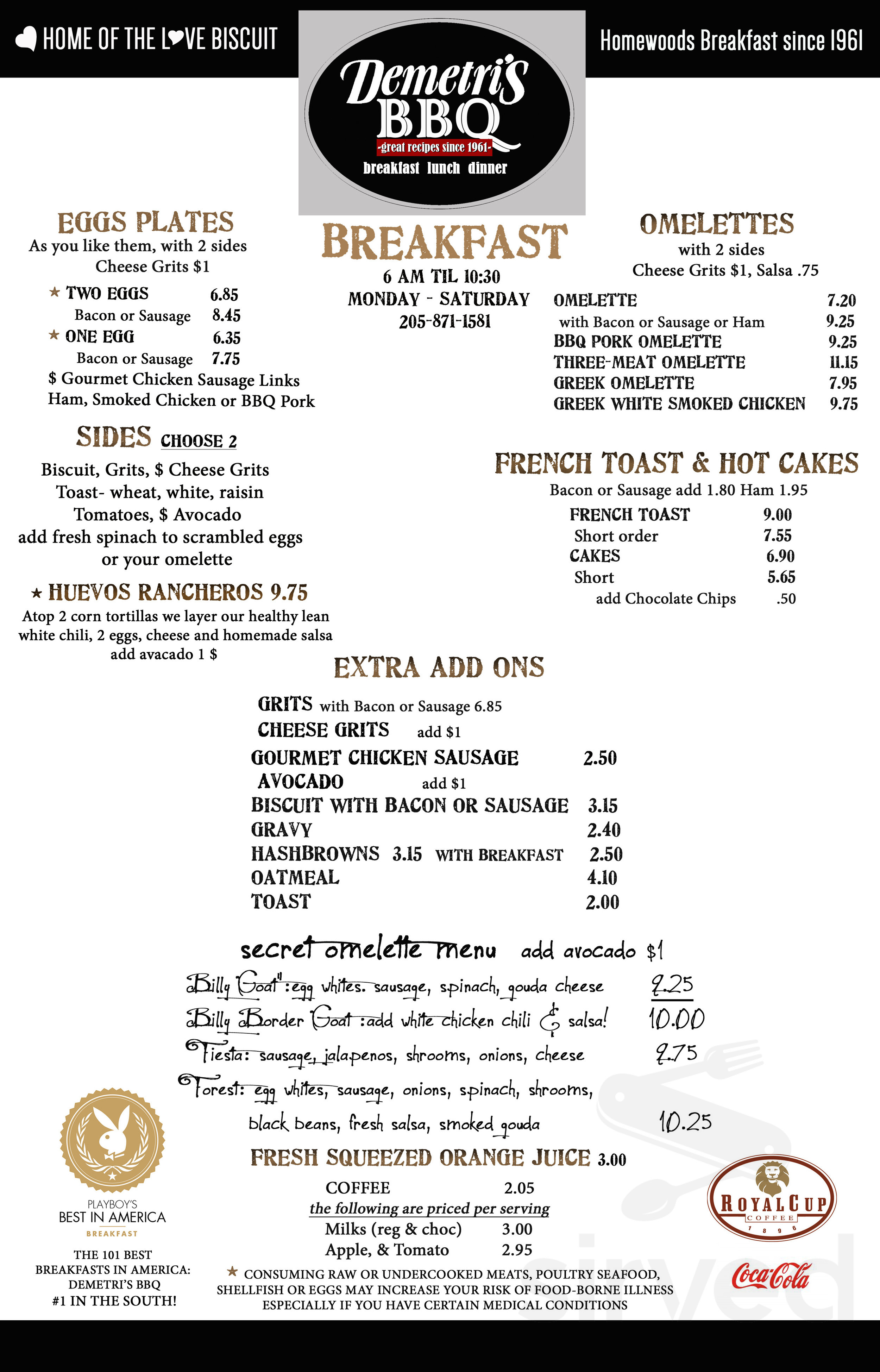 Menu for Demetri's in Homewood, AL | Sirved