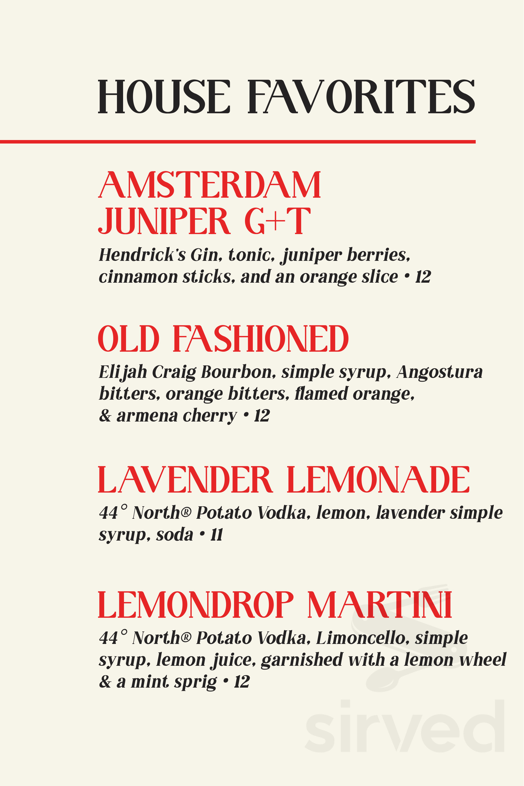 Amsterdam Lounge menu in Boise, Idaho, USA