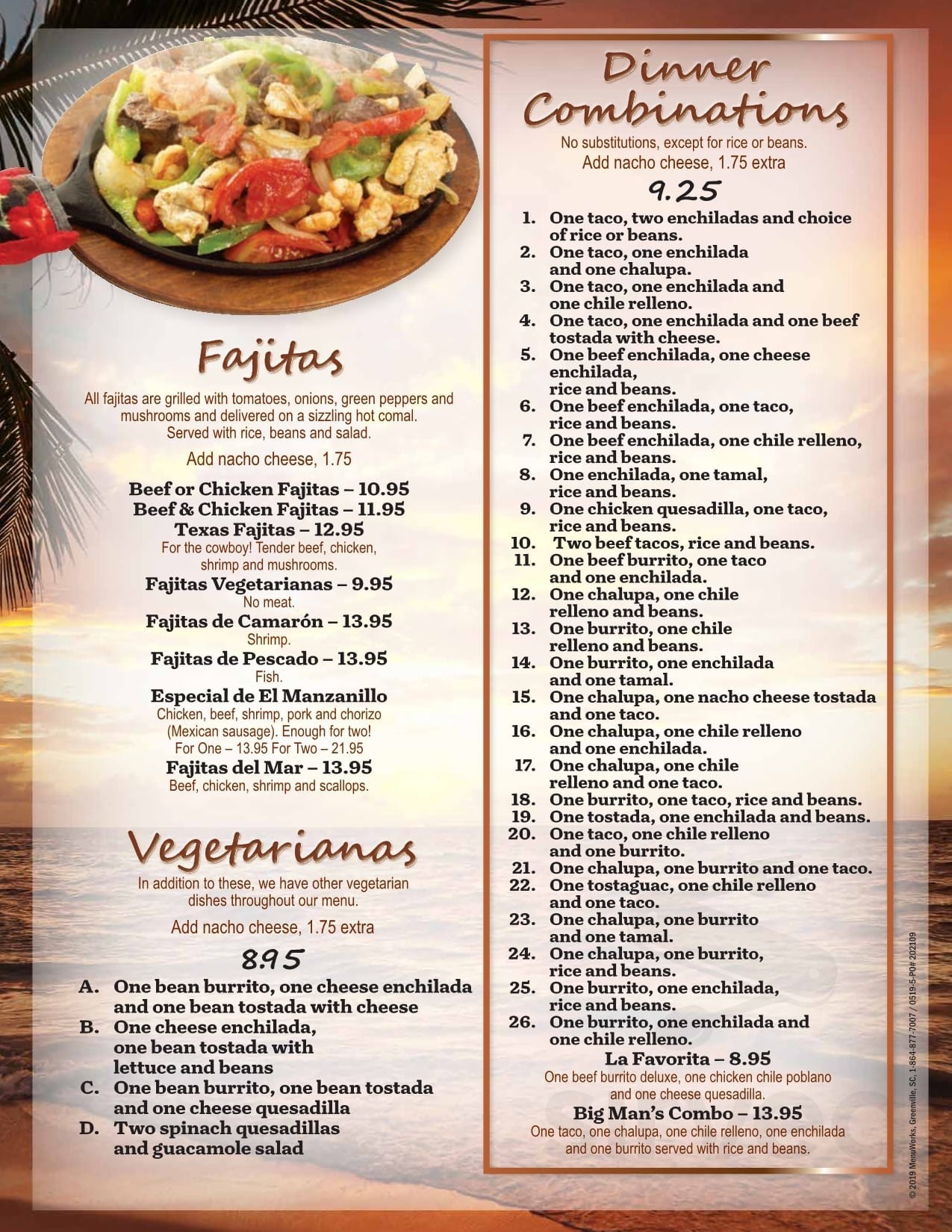 El Manzanillo Mexican Restaurant menu in Cashiers, North Carolina, USA