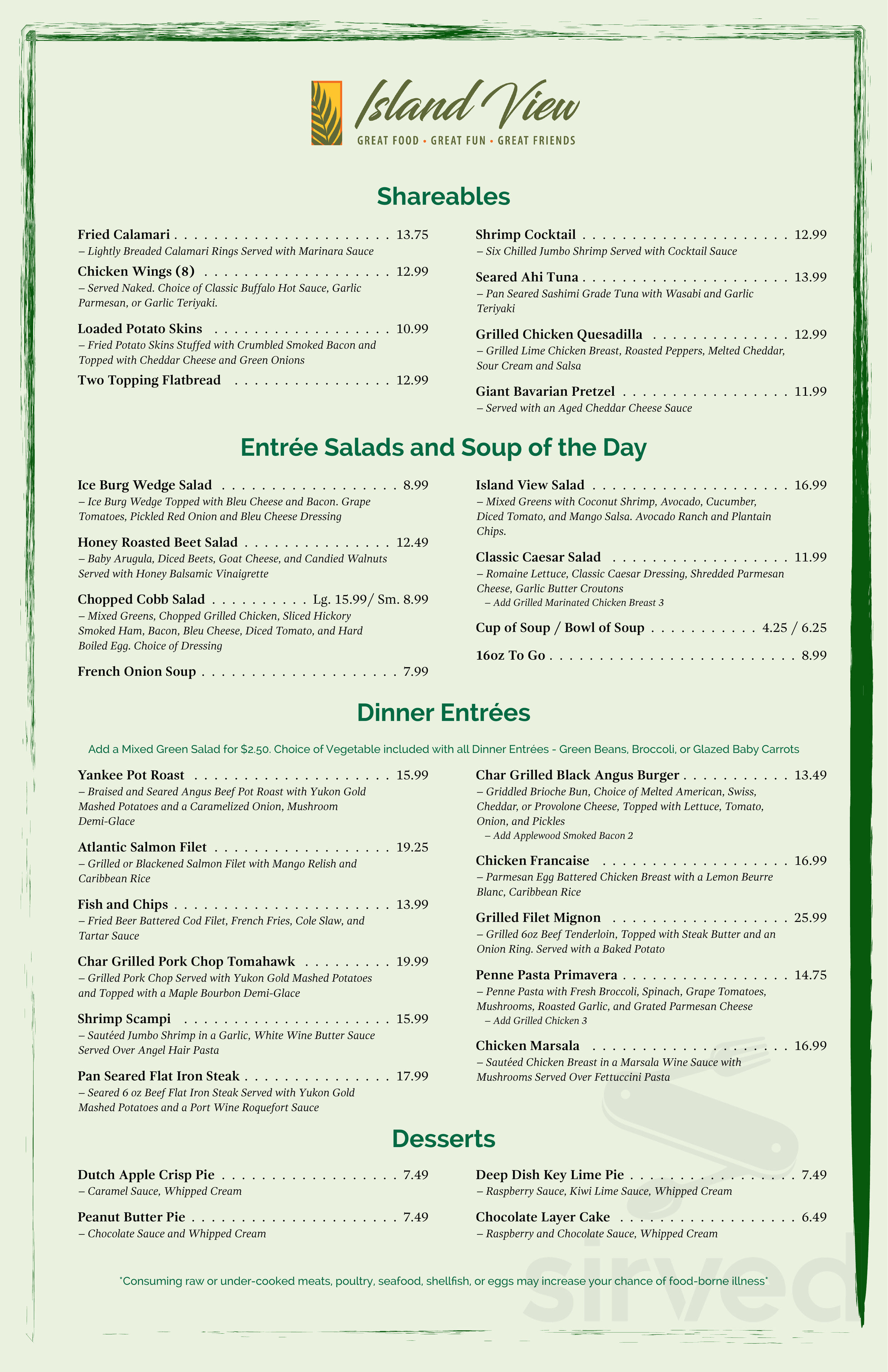 Menu for Island View Restaurant in Sebring, FL | Sirved