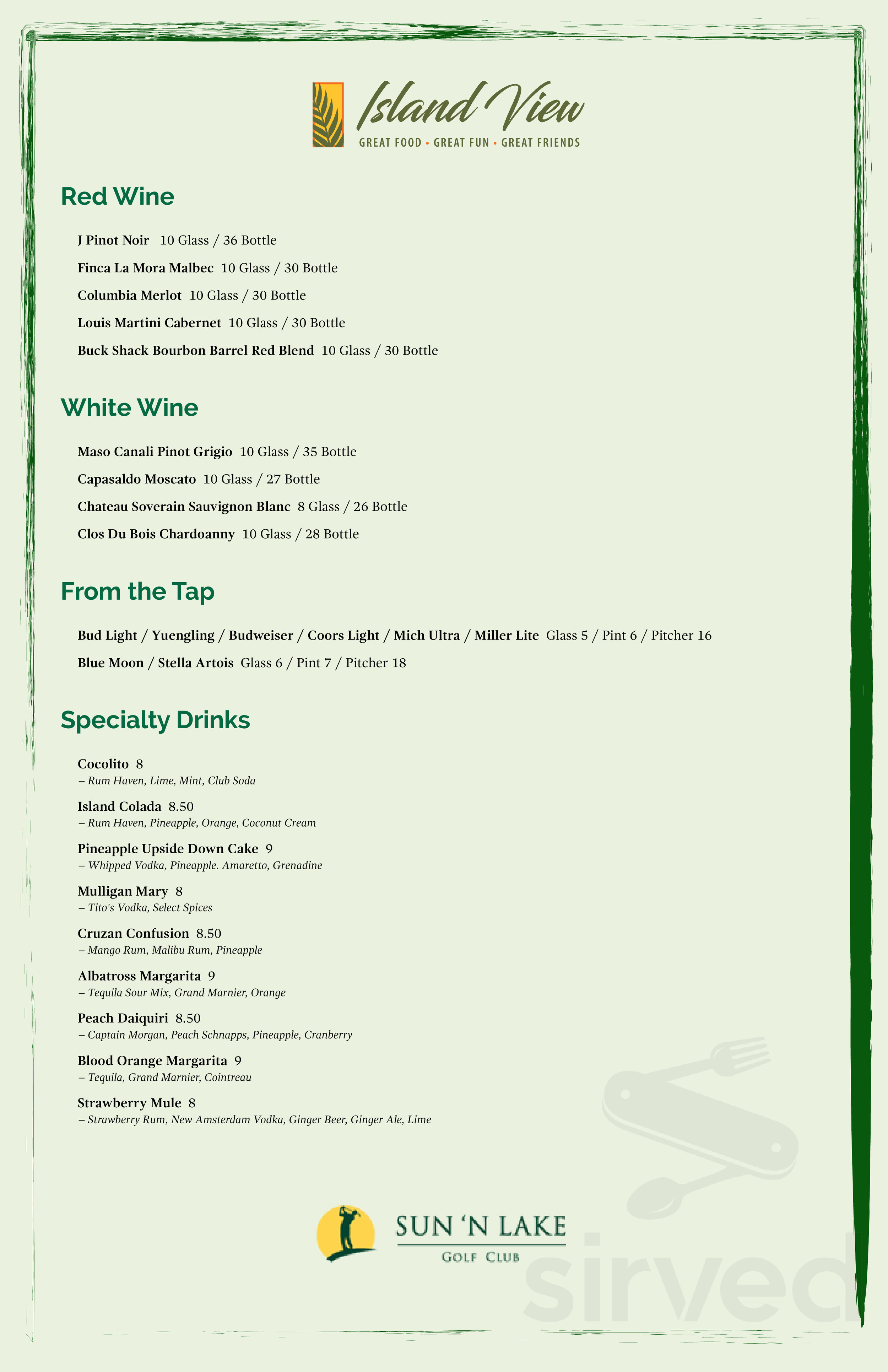 Island View Restaurant menu in Sebring, Florida, USA