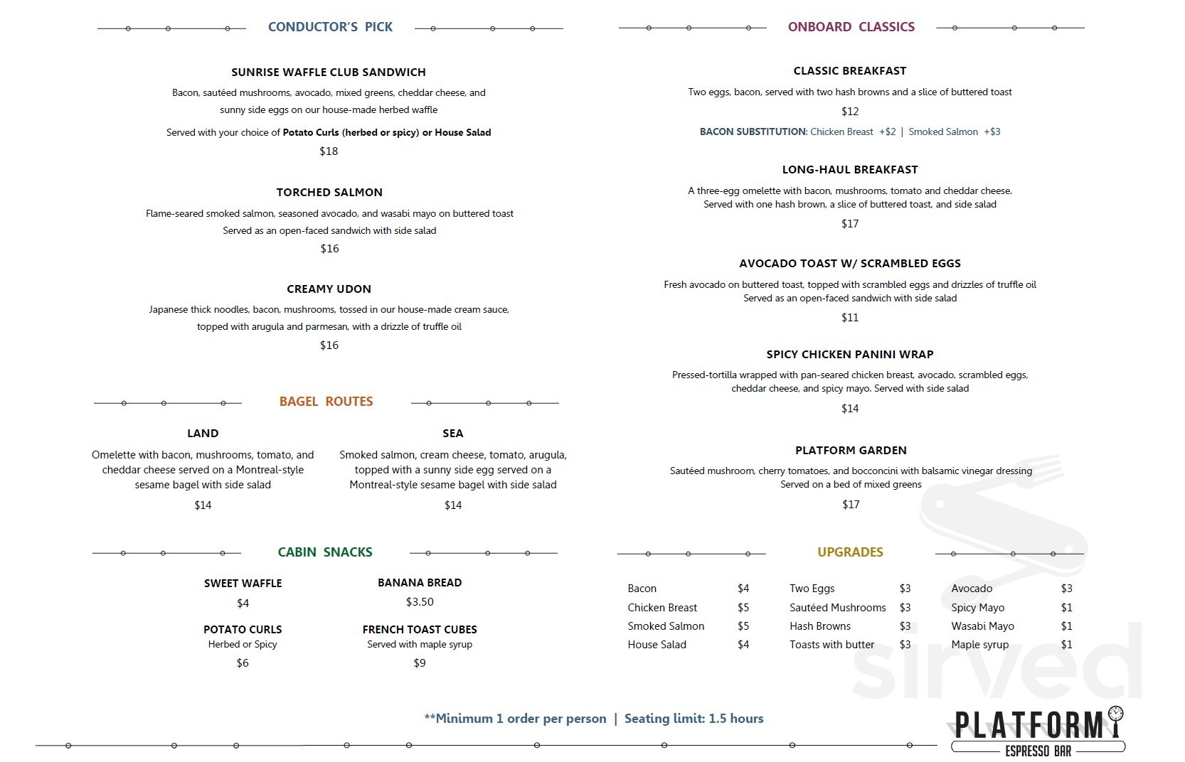Platform Espresso Bar menu in Unionville, Ontario, Canada