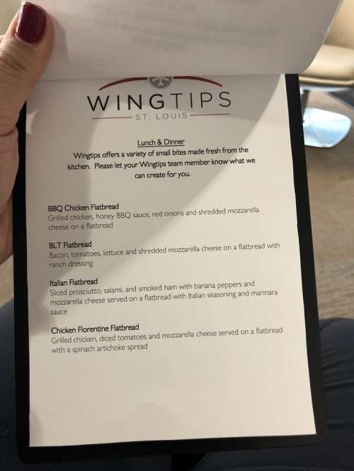 Wingtips Lounge menu in St. Louis, Missouri, USA