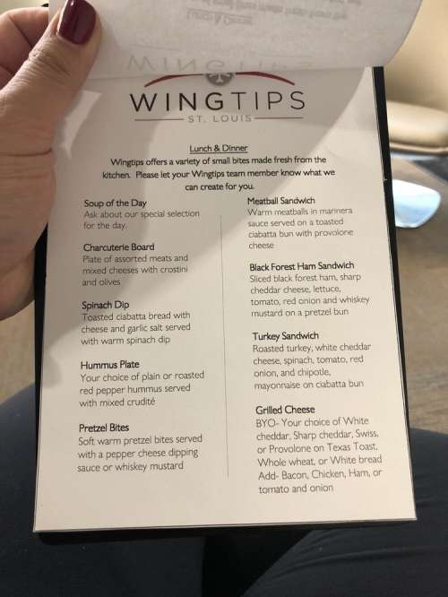Wingtips Lounge menu in St. Louis, Missouri, USA