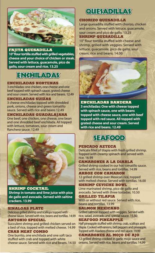 Cancun Mexican Restaurant Menu In Ottawa Ohio Usa