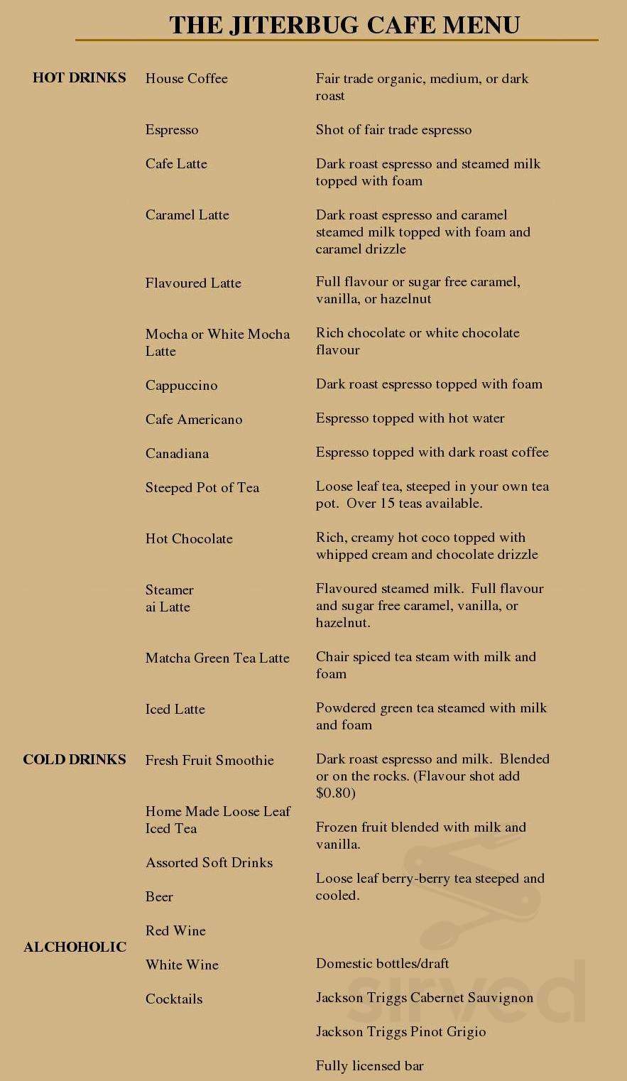 Menu - Waterdown ON's Jitterbug Cafe | Sirved