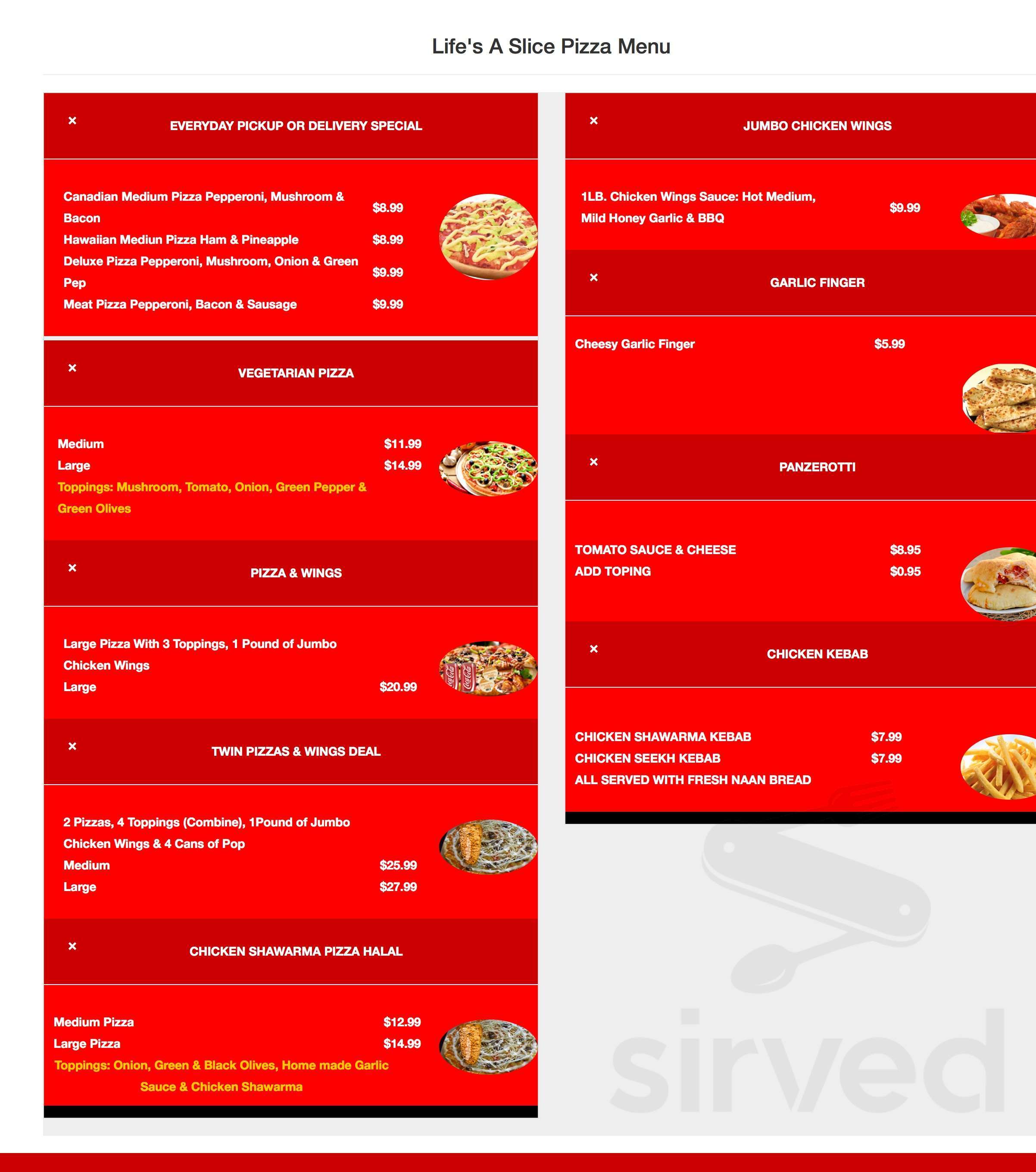 Pizzaville menu in Collingwood, Ontario, Canada