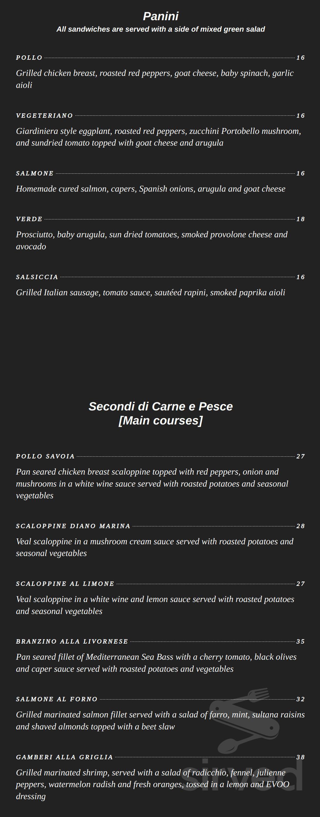 La Vecchia Restaurant Lakeshore menus in Etobicoke, Ontario, Canada