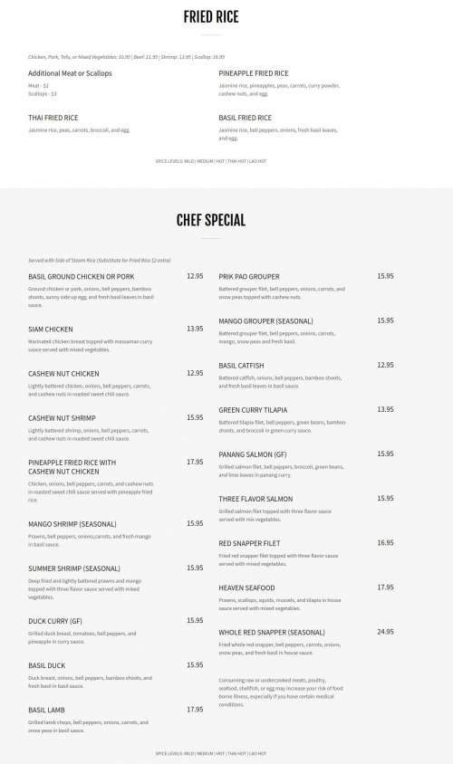 Thai Time menu in McDonough, Georgia, USA