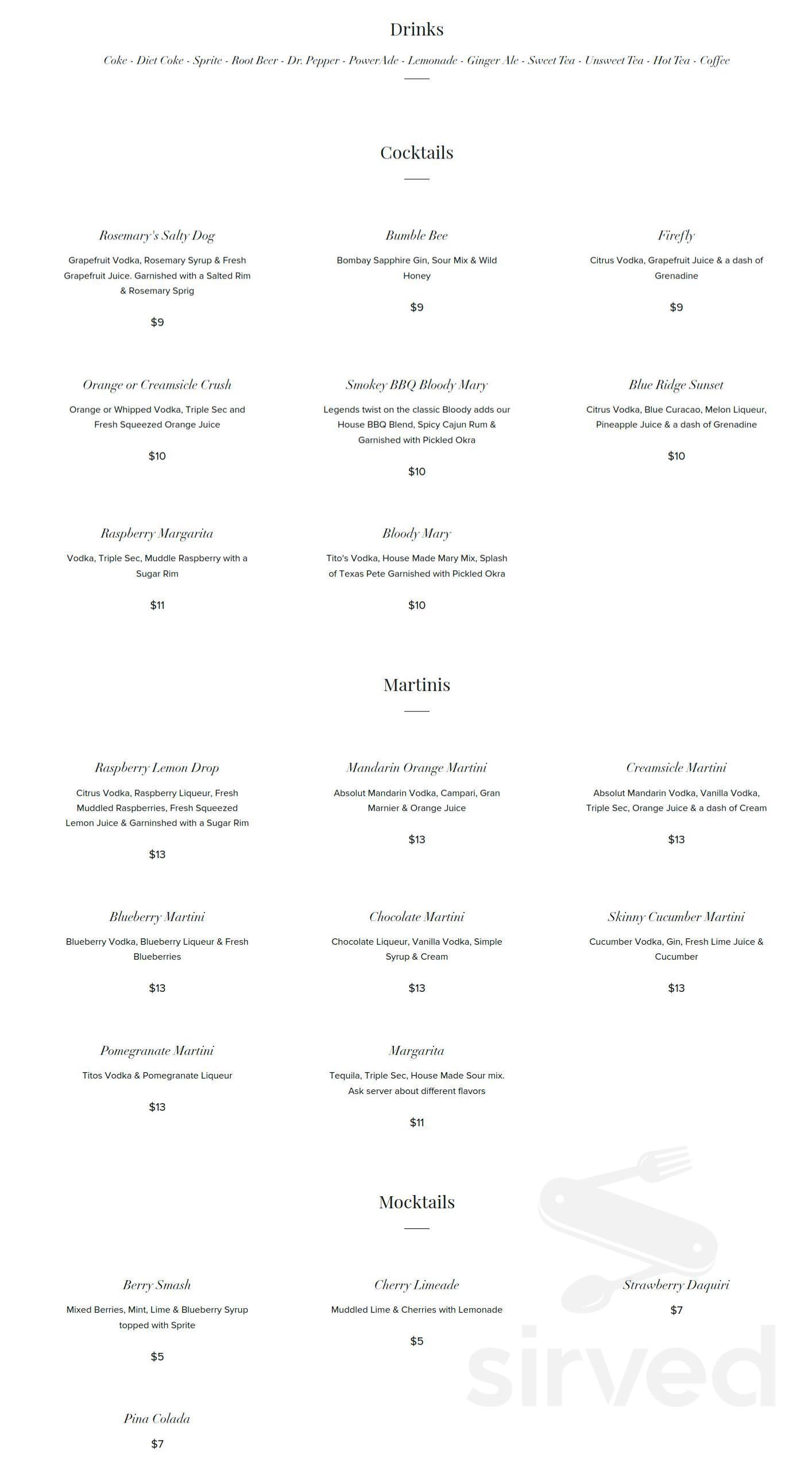 Menu - Murphy NC's Legends Steakhouse | Sirved