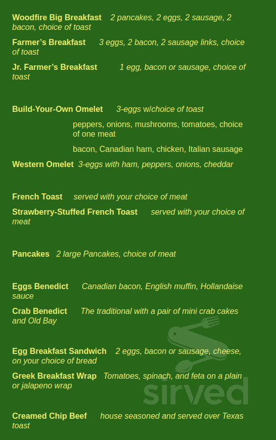 Woodfire Kitchen menu in Parkton, Maryland, USA