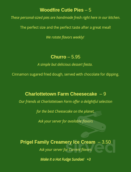 Woodfire Kitchen menu in Parkton, Maryland, USA