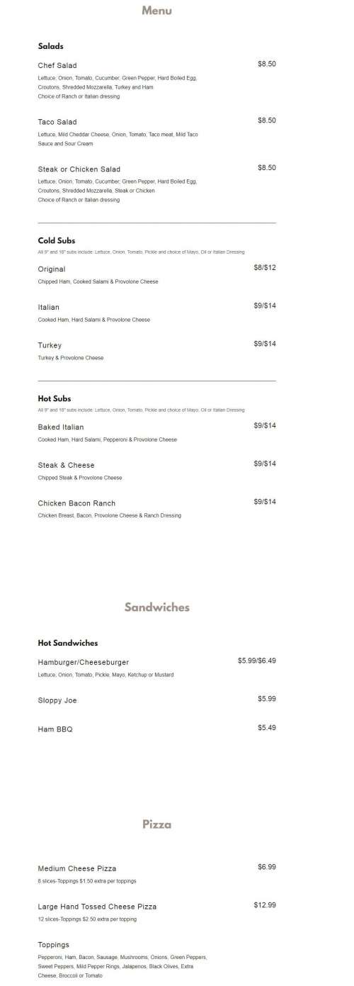 Moxham Deli menu in Johnstown, Pennsylvania, USA
