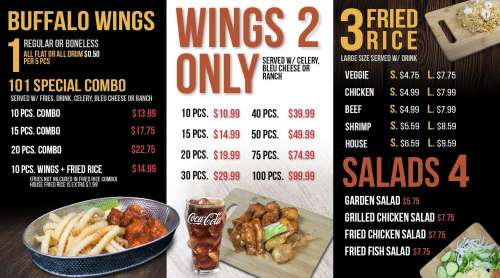 Wings 101 menu in Tucker, Georgia, USA