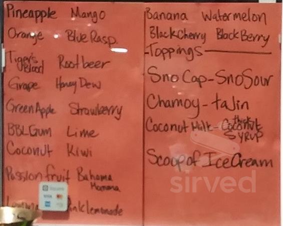 Pineapple Pete's Shaved ice Stand menu in Walla Walla, Washington, USA