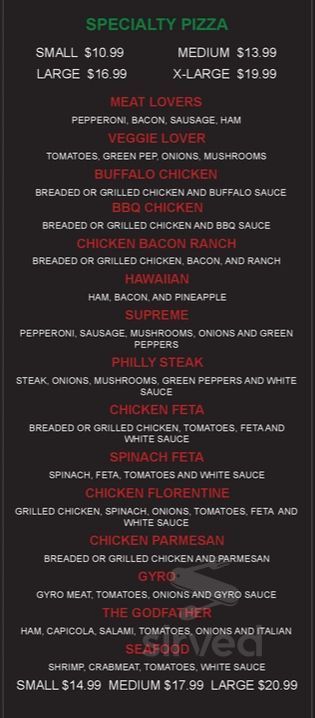 Bada Bing Pizza & Wings menu in Monaca, Pennsylvania, USA