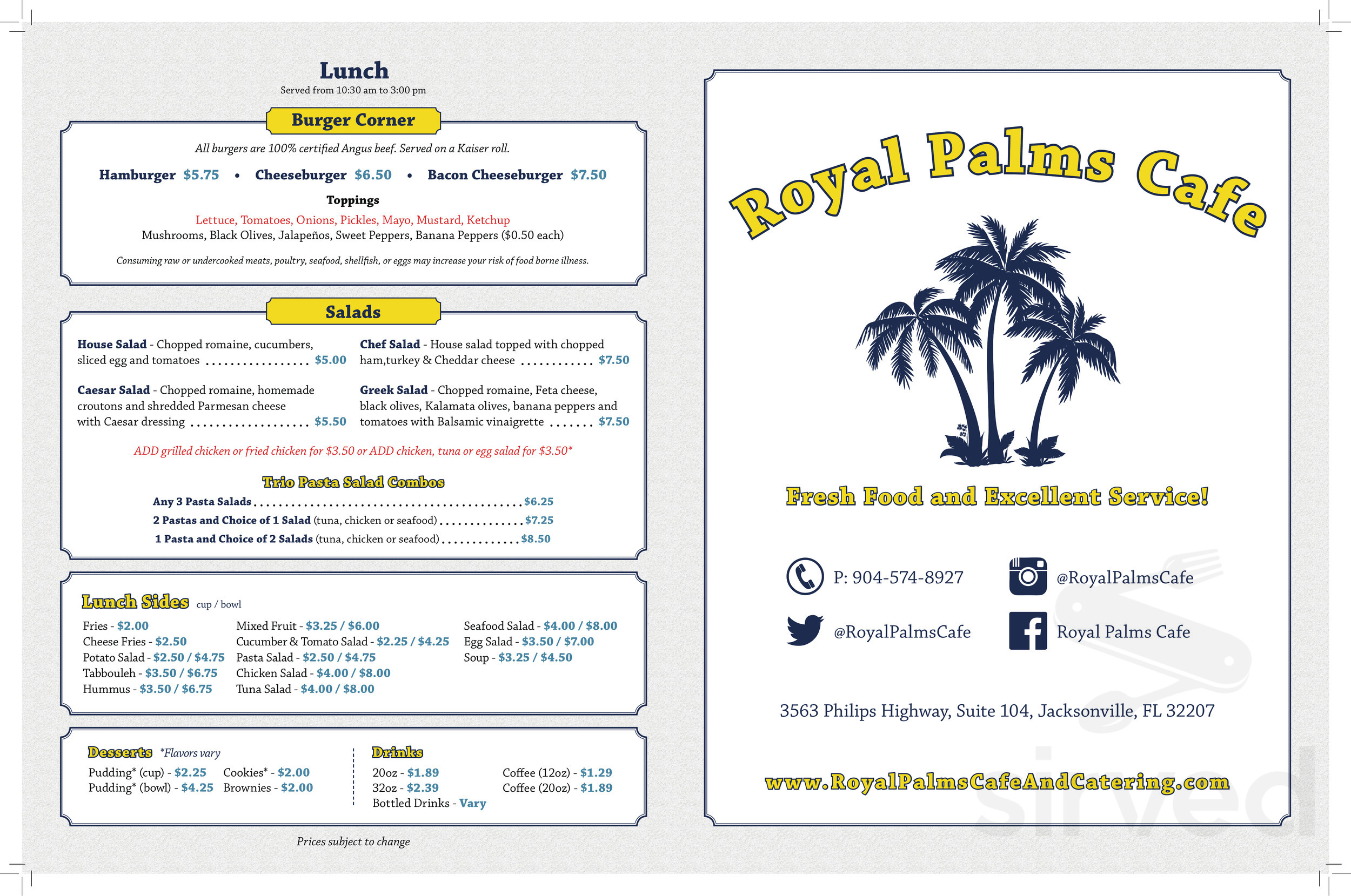 Royal Palms Cafe and Catering menu in Jacksonville, Florida, USA