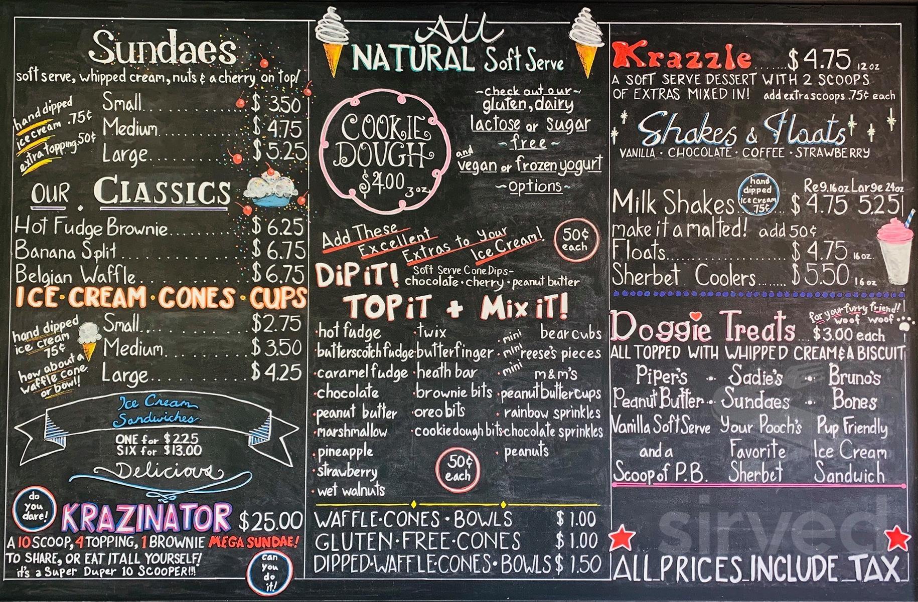 The Frozen Spoon menu in Greenville, New York, USA