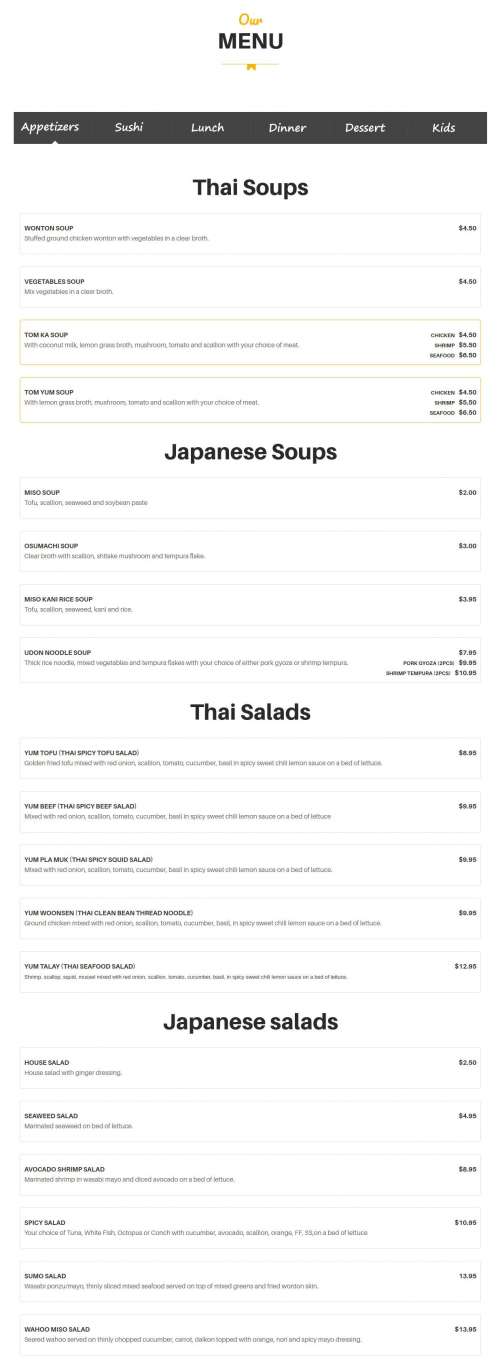 Sumo House menu in Vero Beach, Florida, USA