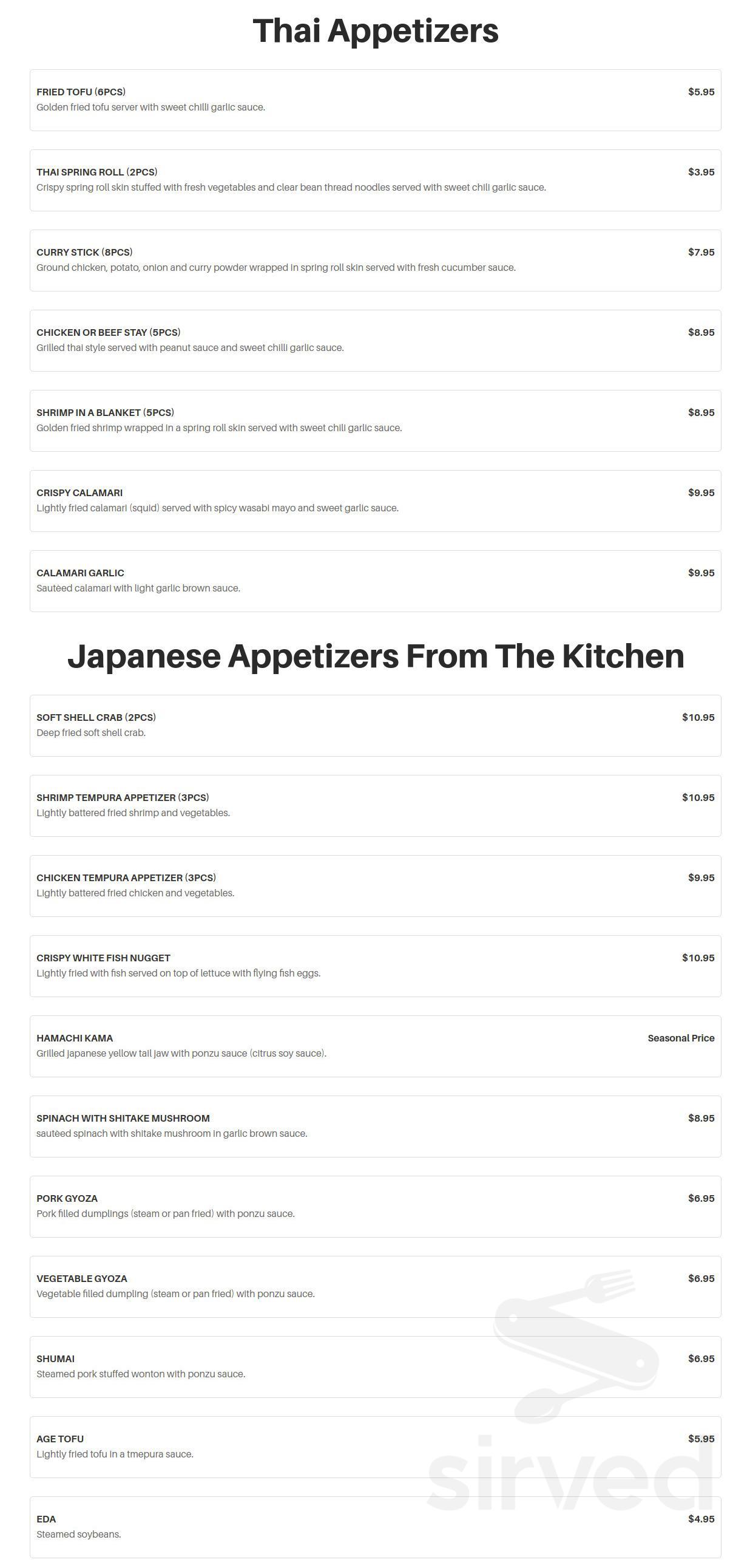 Sumo House menu in Vero Beach, Florida, USA