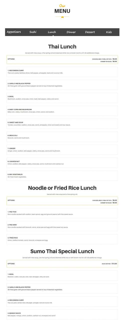 Sumo House menu in Vero Beach, Florida, USA