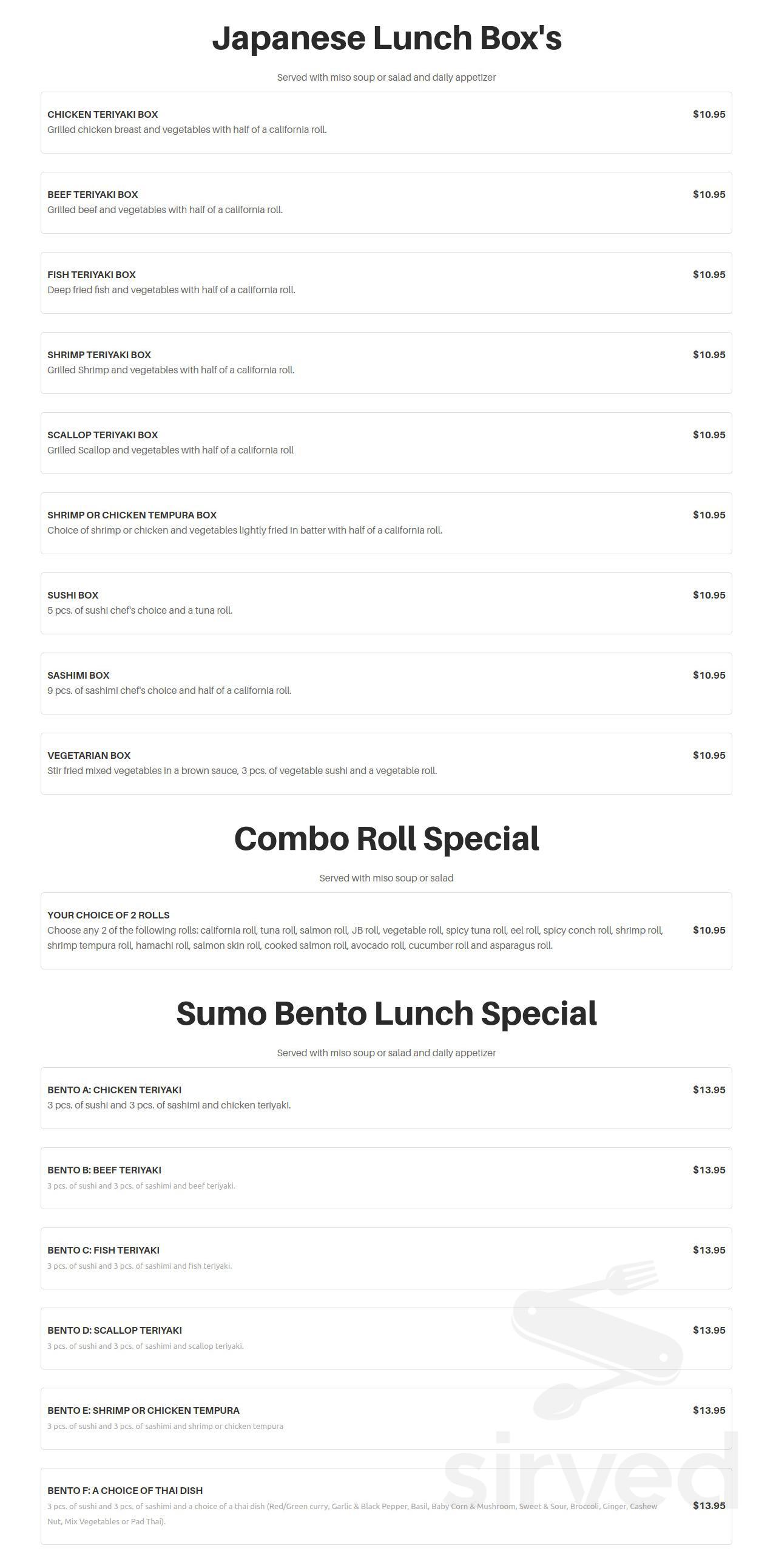 Sumo House menu in Vero Beach, Florida, USA